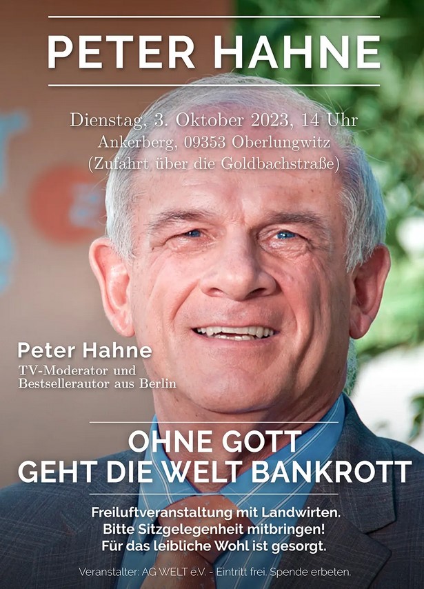Herzliche Einladung! Peter Hahne kommt am 3.Oktober (Feiertag!) nach ...